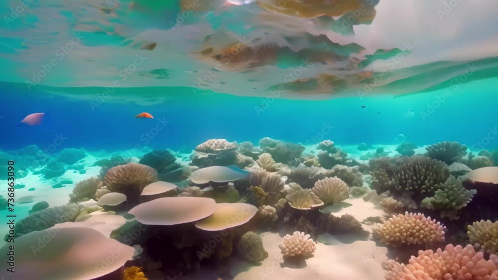 the underwater environment of a coral reef in the ocean, showcasing its ...