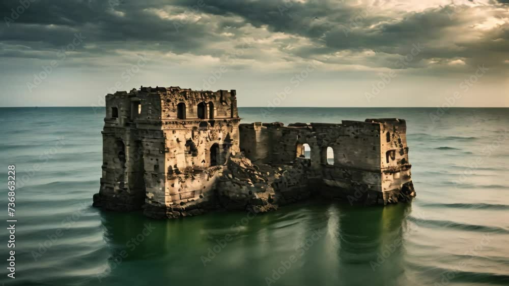a majestic old castle standing tall in the middle of the ocean ...