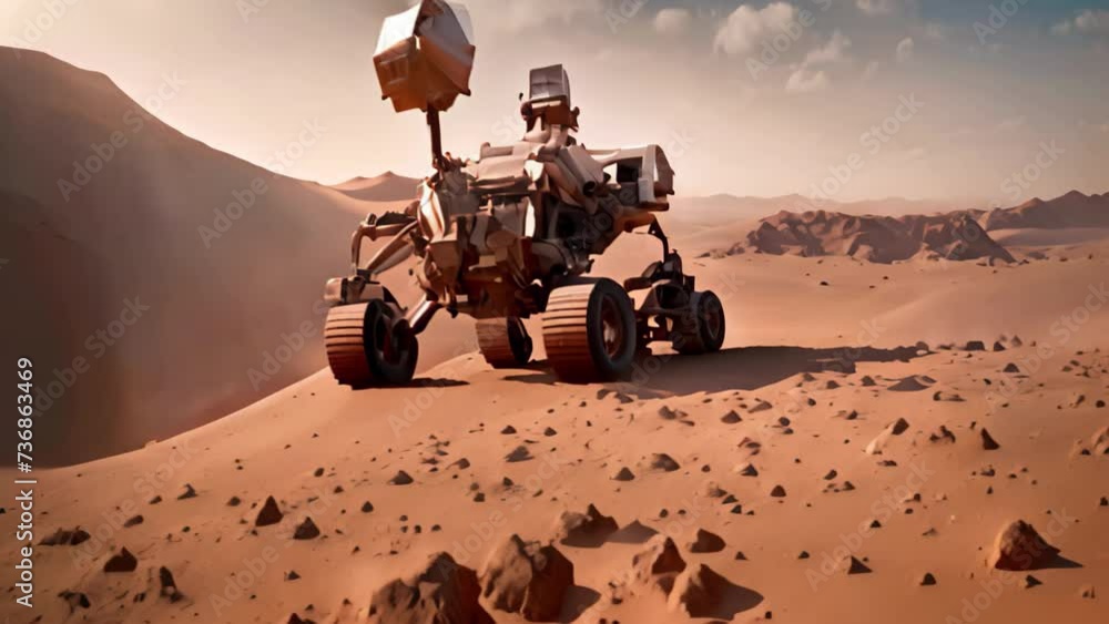 a Mars rover navigating the arid landscape, showcasing the advanced ...