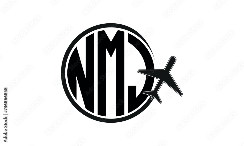 NMJ three initial letter circle tour & travel agency logo design vector ...