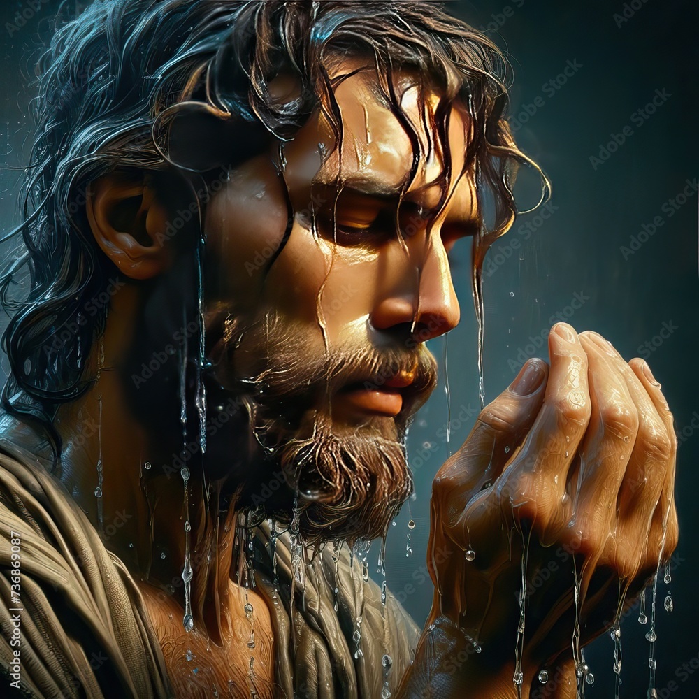 Portrait of. Jesus Christ | in a. crown | of thorns, symbolizes the ...