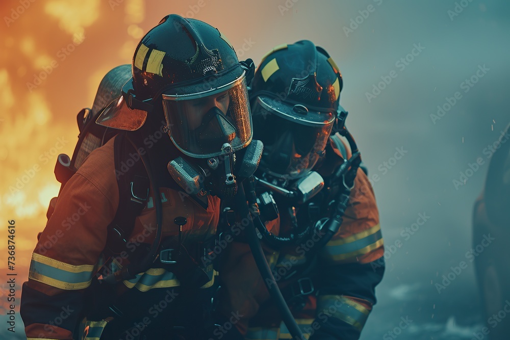 Professional firefighter help their partner through the process of ...