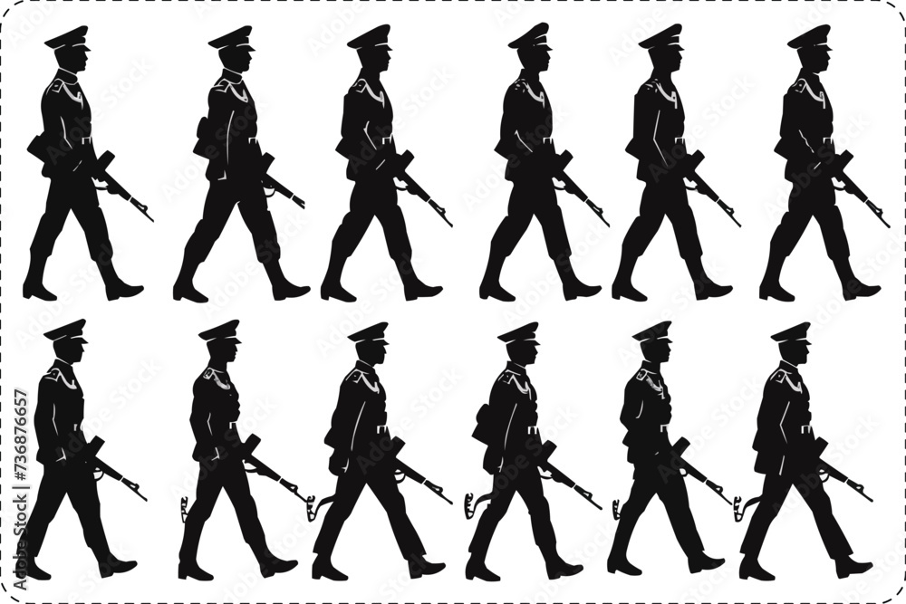 silhouettes of soldier is marching with arms on parade, Black ...