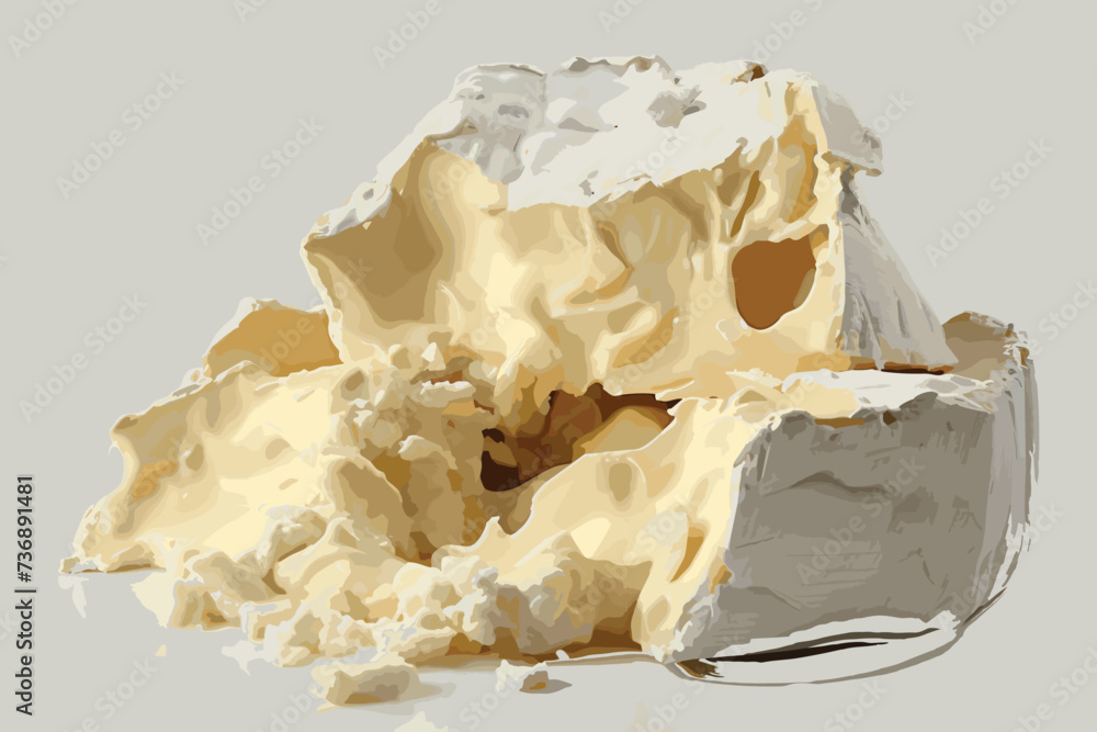 Side close up view on full fat feta cheese with indentations and cut ...