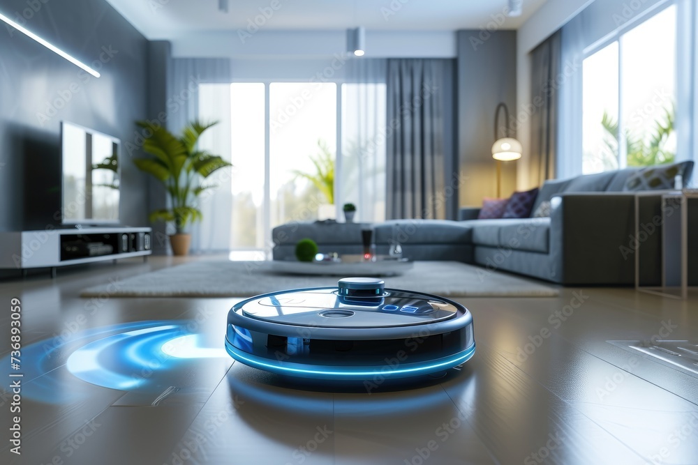 wireless futuristic vacuum hoover cleaning machine robot on schedule in ...