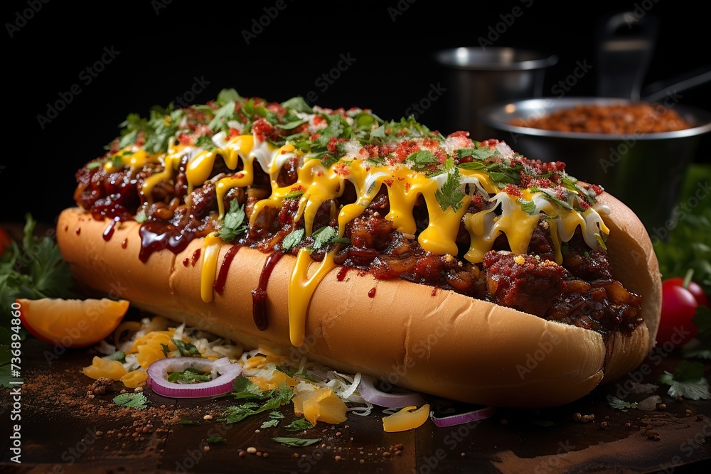stylist and royal Beef hot dog in a bun covered with Cincinnati Chili ...