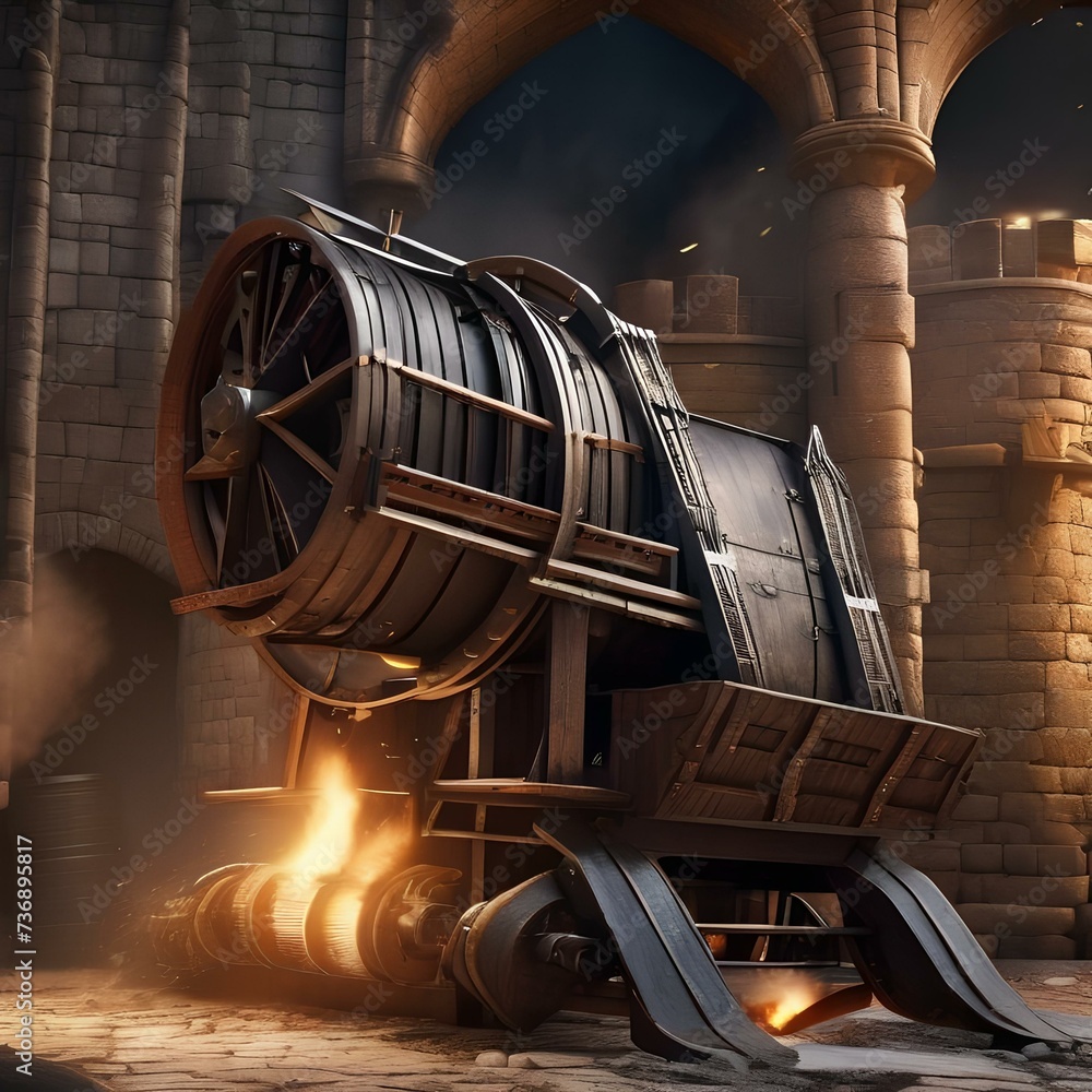 Epic siege engine, Massive siege engine unleashing devastation upon a ...
