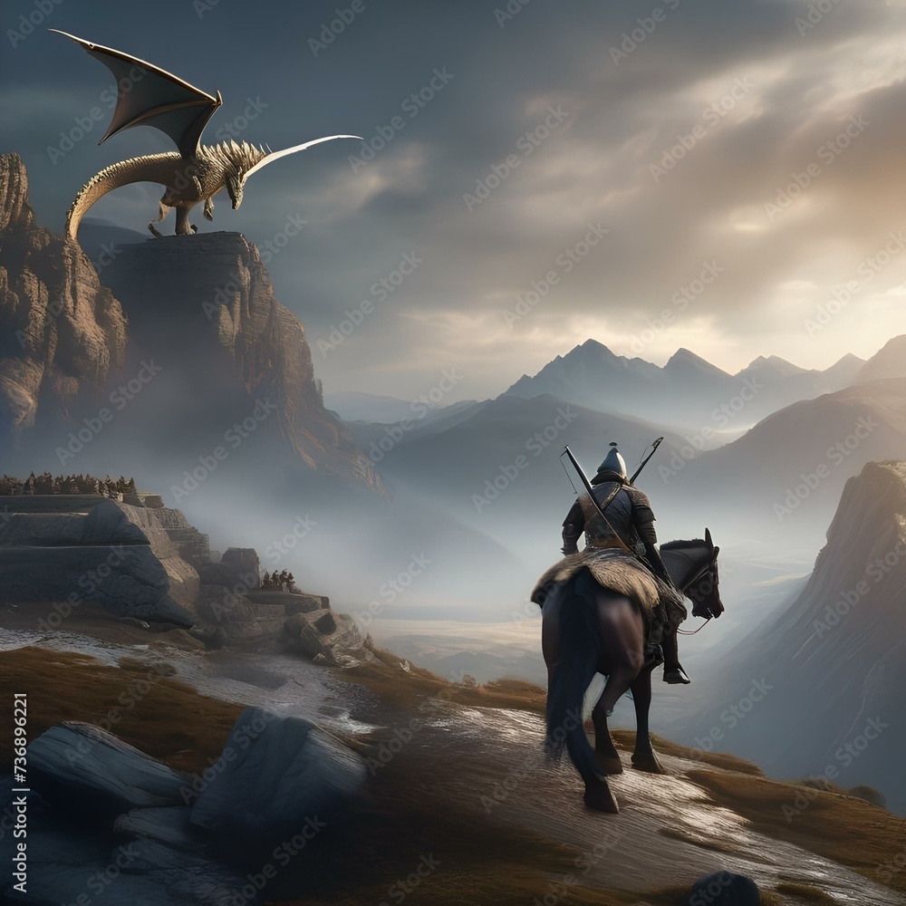 Epic dragon hunt, Fearless hunters tracking down a legendary dragon ...