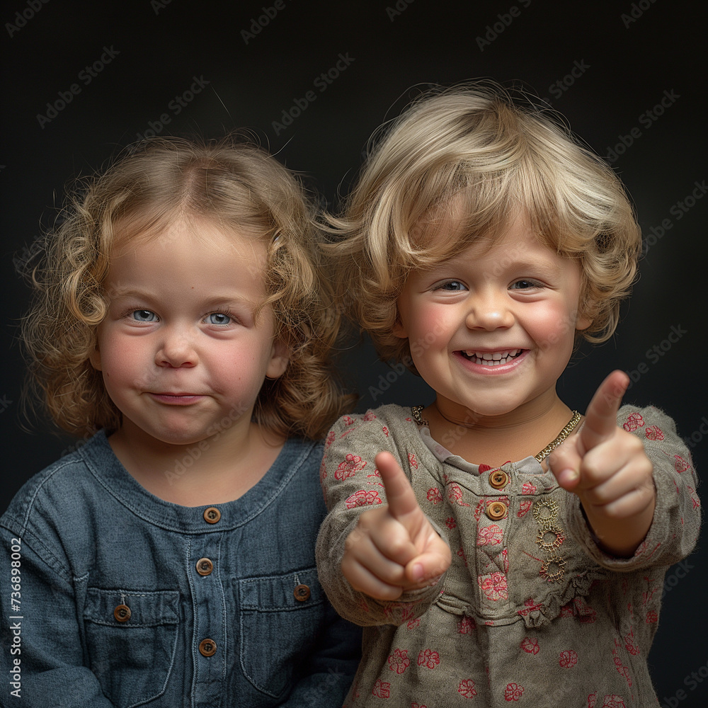Children smiling lovingly into the camera and being happy. With an air ...