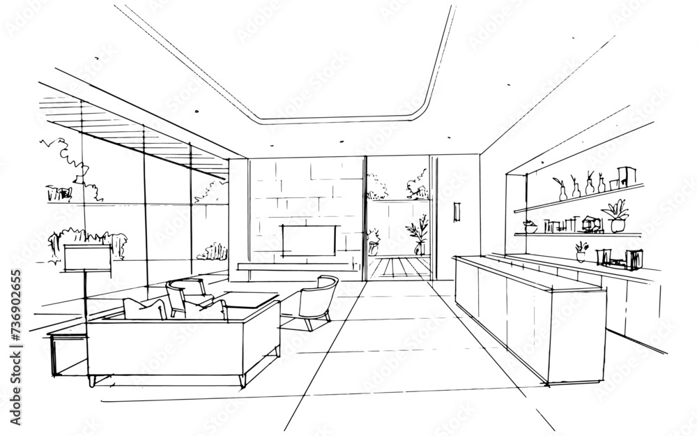 Drawing exterior and interior architectural lines. , Graphic assembly ...