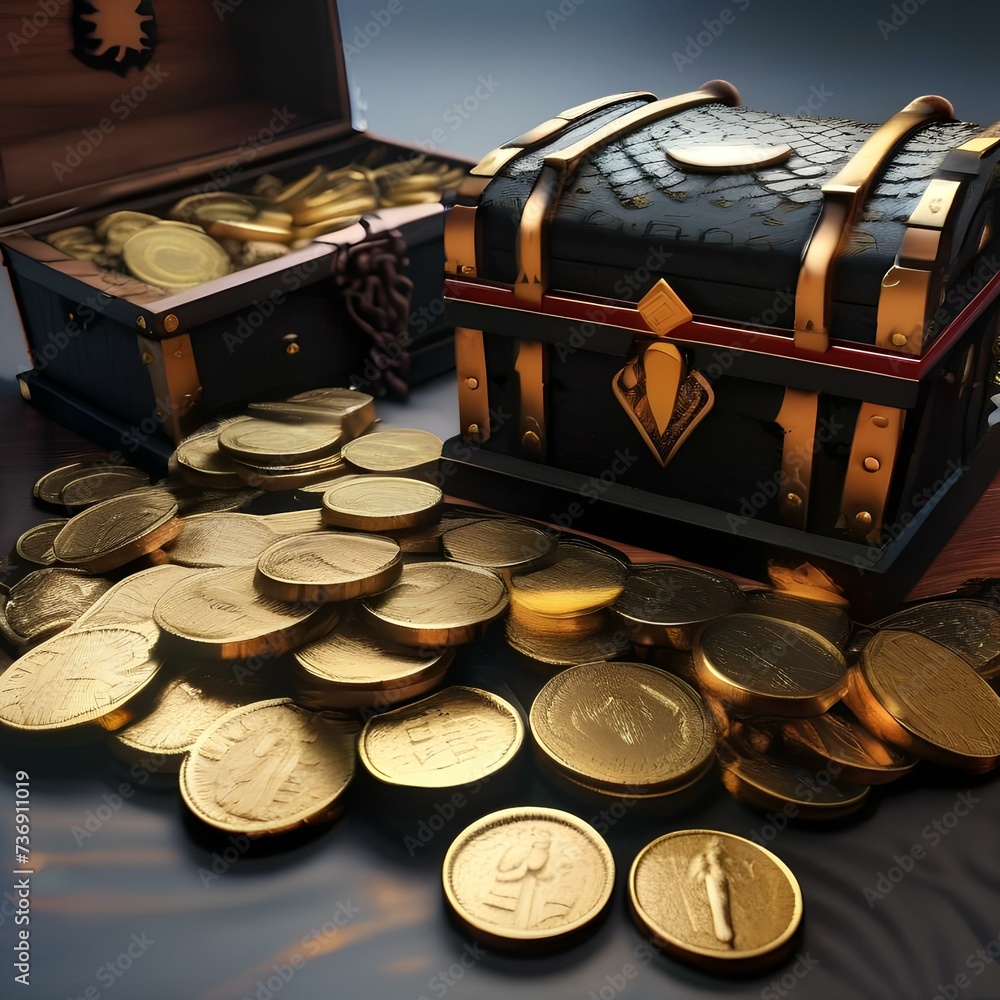 Cursed treasure, Treasure chest filled with cursed gold coins guarded ...