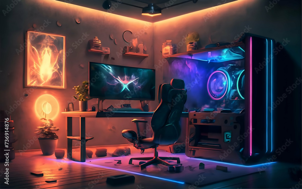 Water Cooled Gaming Pc with RGB rainbow LED lighting. Modern gaming ...