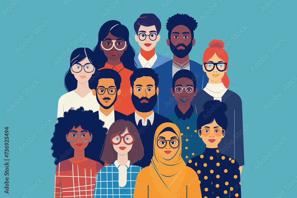 Multi cultural and multi ethnical people standing together isolated in ...