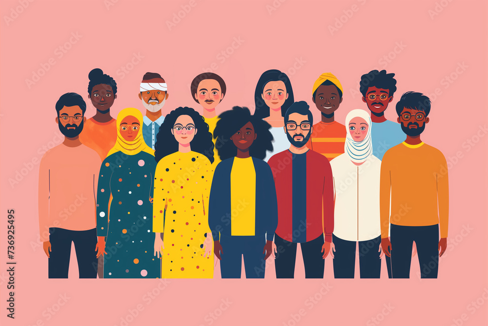 Multi cultural and multi ethnical people standing together isolated in ...