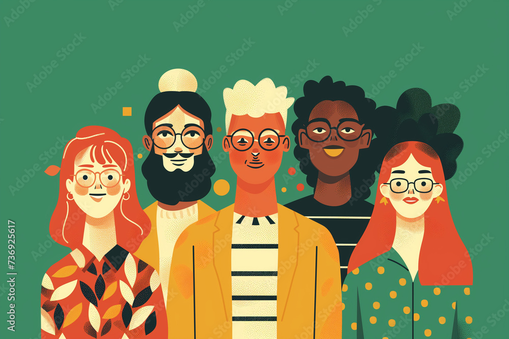 Multi cultural and multi ethnical people standing together isolated in ...