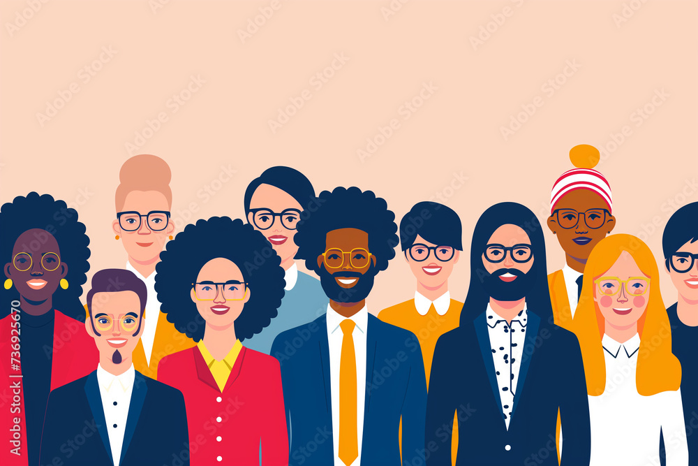Multi cultural and multi ethnical people standing together isolated in ...