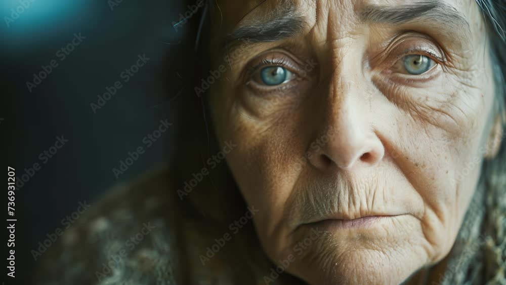 A middleaged woman with a weary look on her face her lined features a ...