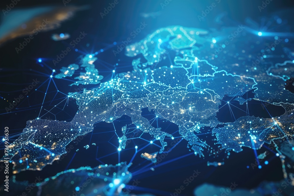 Abstract digital map of Western Europe, concept of European global ...