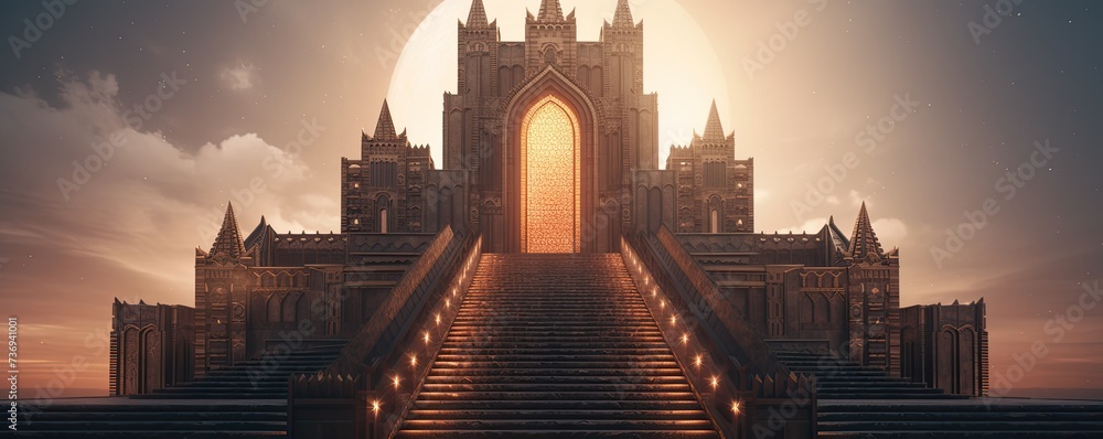 Majestic entrance to a medieval fortress, featuring a formidable ...