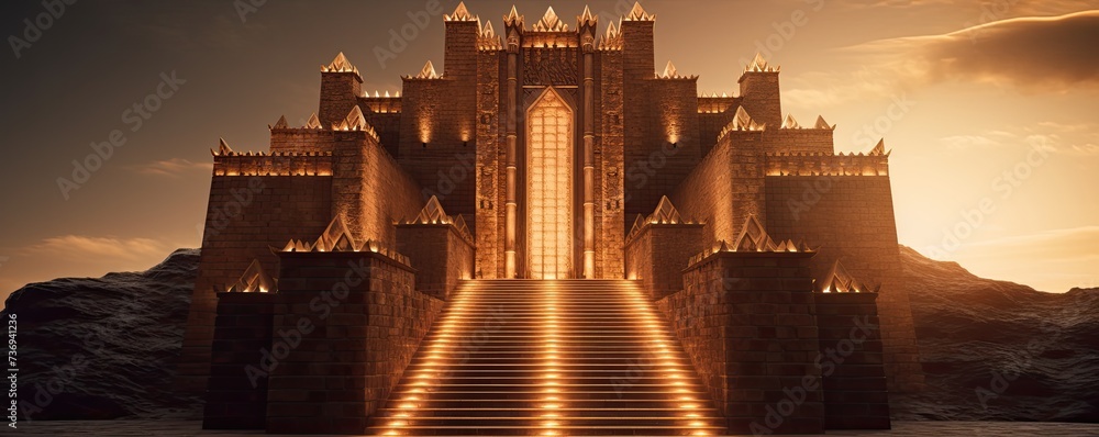 Majestic entrance to a medieval fortress, featuring a formidable ...