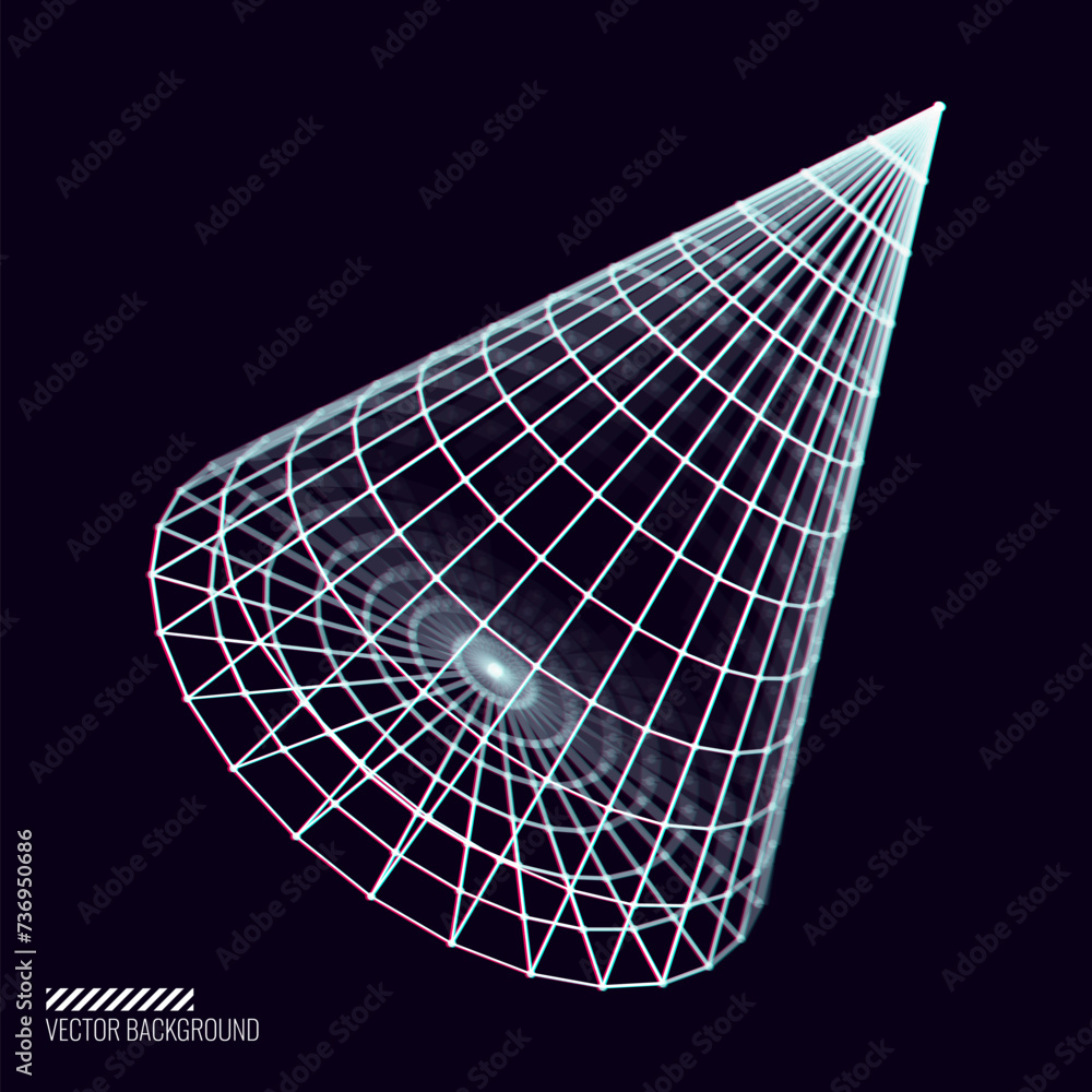 Glitched Cyberpunk 3D Cone Shape. 3D Grid Geometry for Retrowave ...