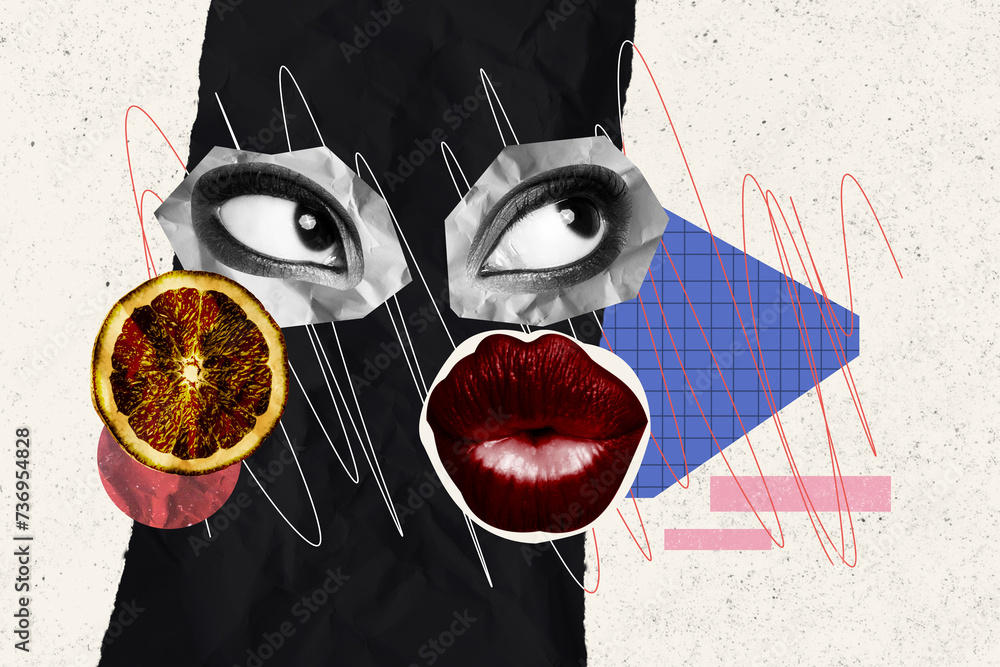 Horizontal fashion magazine photo collage image surreal faceless woman ...