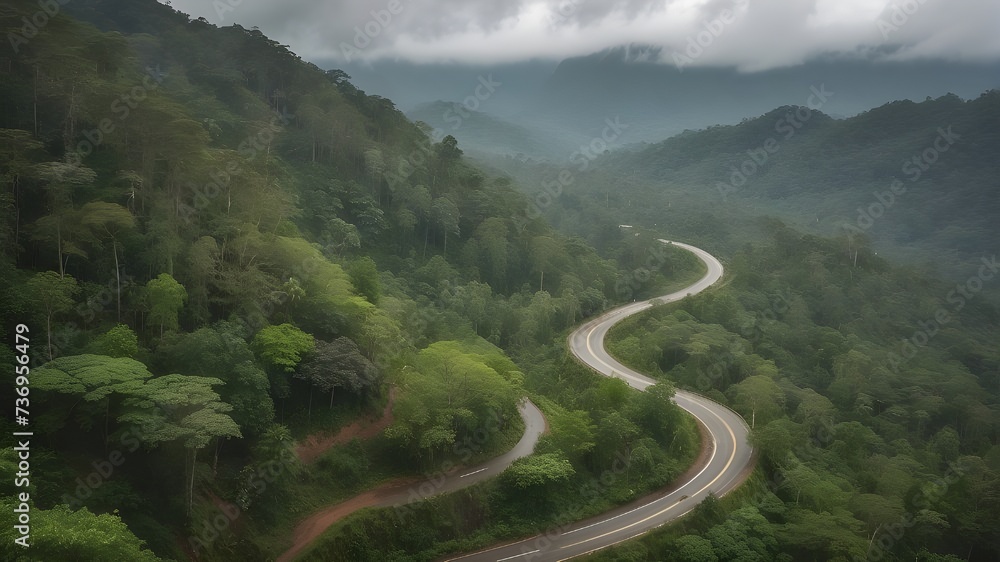 Aerial View of Verdant Forest and Winding Road, Aerial View of Lush ... Aerial View of Verdant Forest and Winding Road, Aerial View of Lush ...