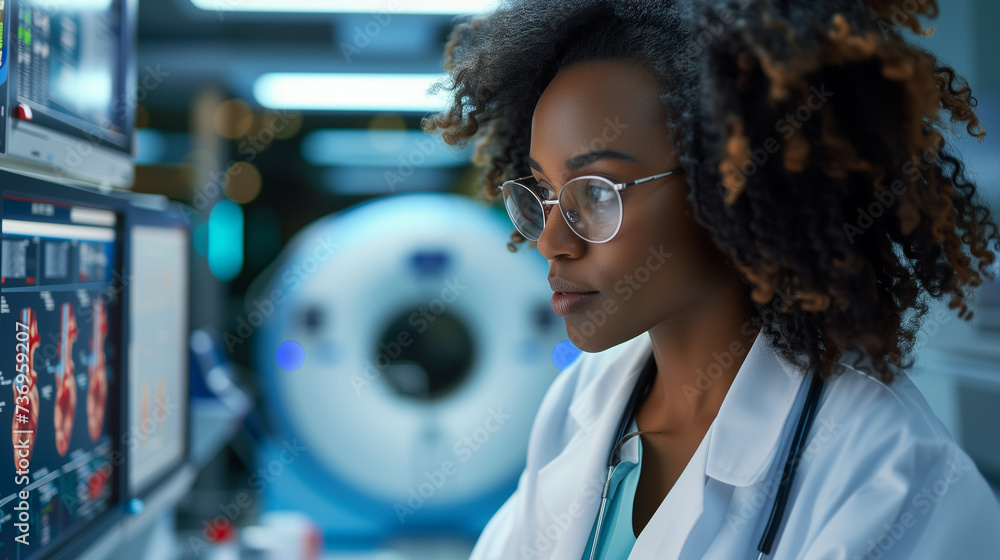 Clinical Diagnostic Imaging Specialist Reviewing Heart MRI Scans in A ...