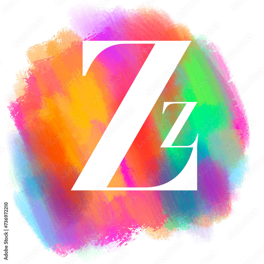 Alphabet on multicolored paint background, white letter Z, uppercase ...