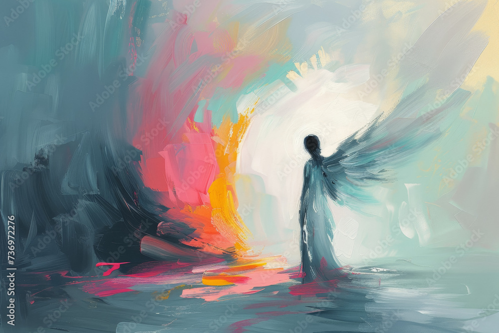 Abstract representation of angel moving the stone from Jesus' tomb ...