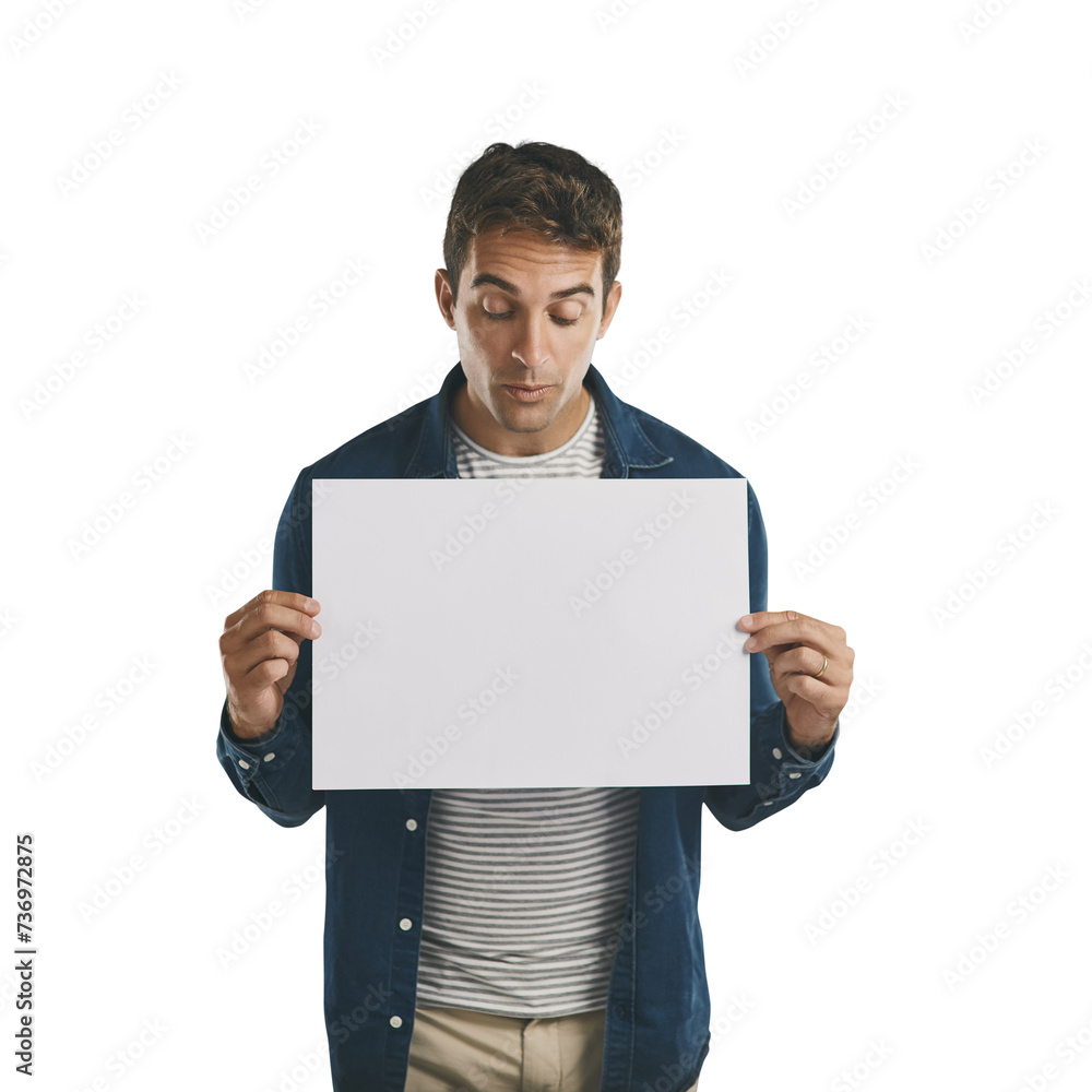 Man, face and billboard poster for advertising with mock up, marketing ...