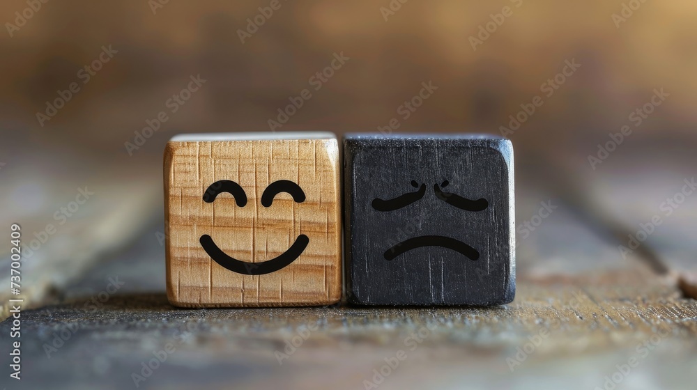 Mental health and emotional state, Smile face in bright side and sad ...