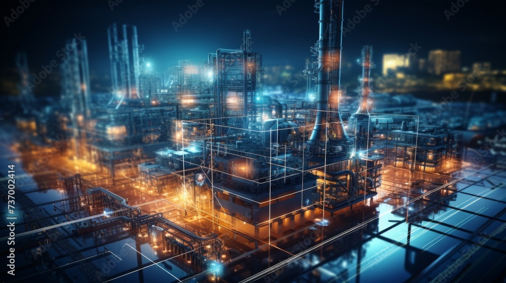 Modern factory, communication network. Telecommunication. IoT, Internet ...