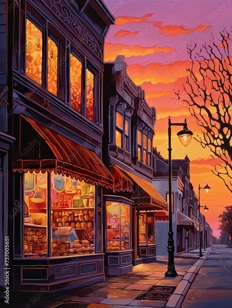 Glowing Sunset: French Patisserie Storefronts and Evening Bakery Art ...