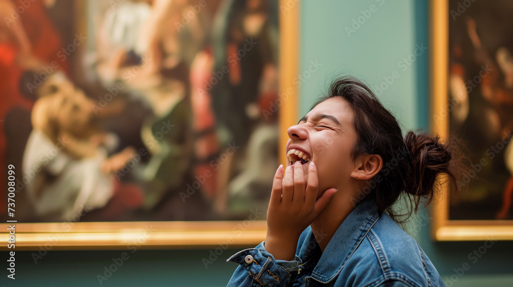 Fotografia do Stock: Woman with eyes closed and hand to mouth in a ...