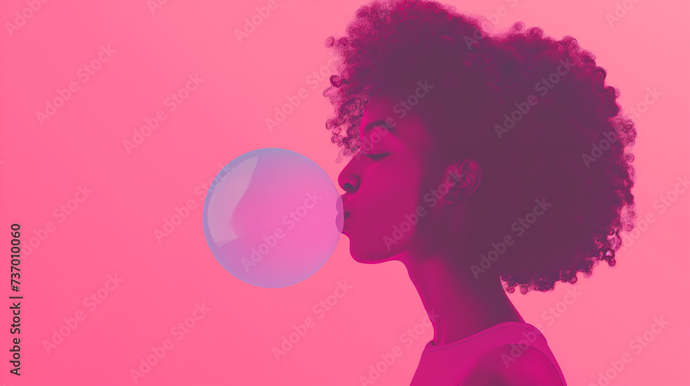 An animated GIF of a woman in varying shades of pink, blowing a ...