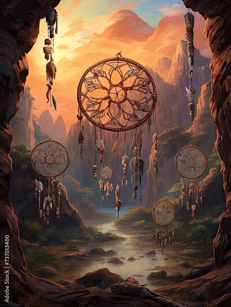 Native American Dreamcatchers Valley Art: A Serene Tribal Setting Stock ...