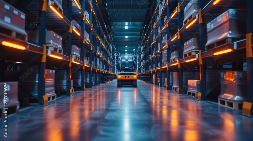 Automated Guided Vehicles (AGVs) transport packages efficiently ...