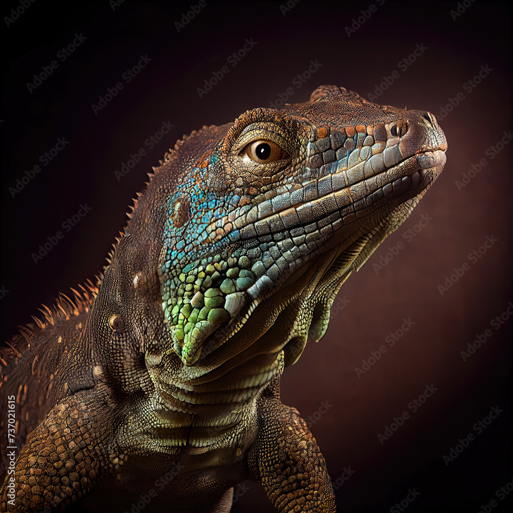 Caiman Lizard Close-Up Portrait With Vivid Colors in Studio Stock Photo ...