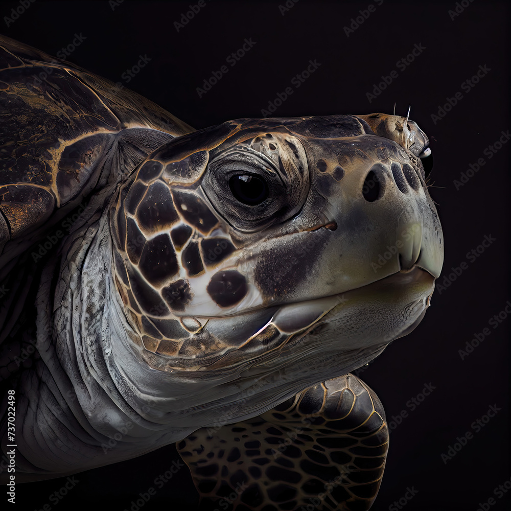 Close-Up Sea Turtle Portrait in Professional Studio Setting Stock Photo ...