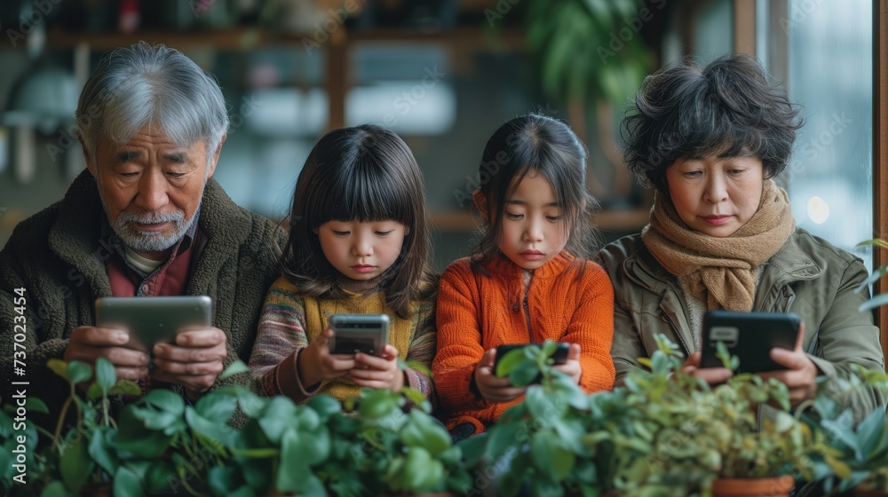 Addiction by gadget dependency with a photo of family members sitting ...