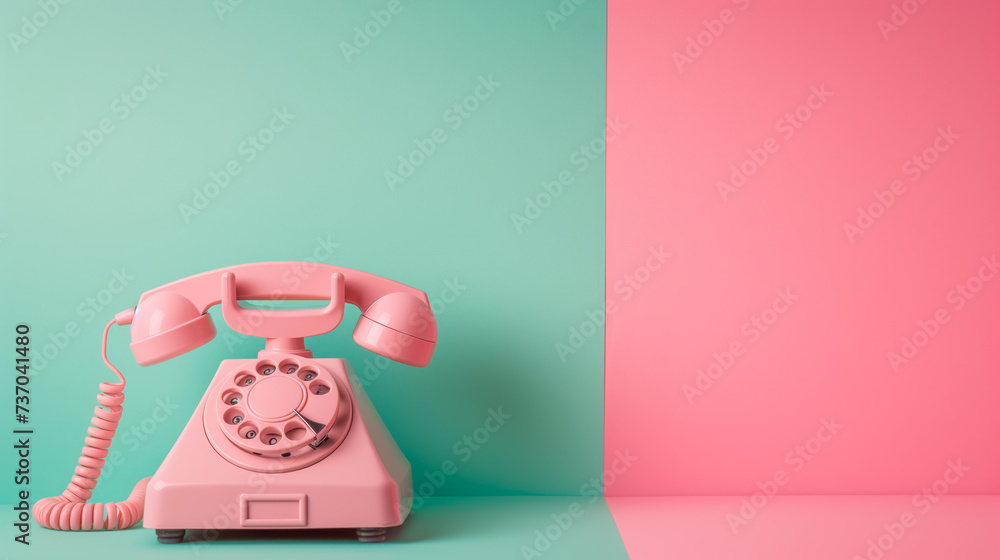 Retro rotary phone from 80s on colored pastel background. Concept using ...