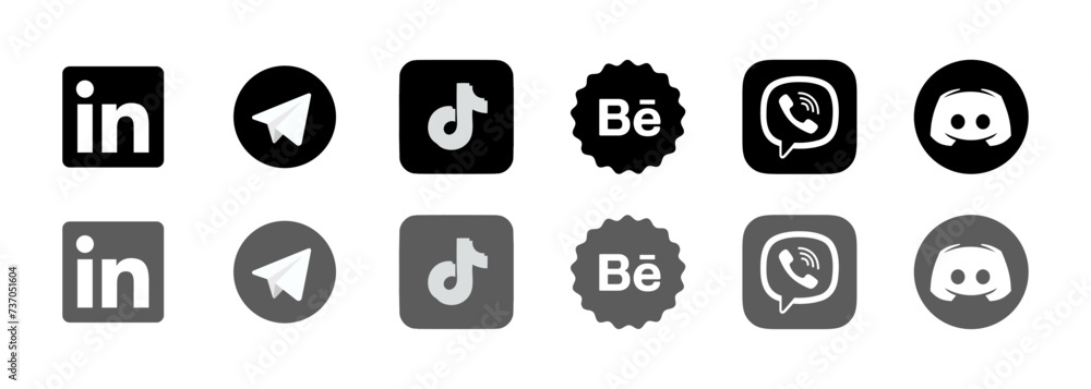 Linkedin, Telegram, Tik Tok, Behance, Viber, Discord social network ...