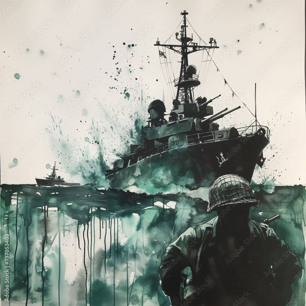 D-Day normandy landing 1944, WWII landing crafts and soldier on the ...