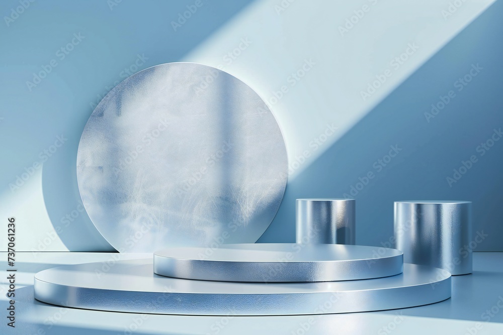 silver colour object stage podium stand for sample product showcase ...