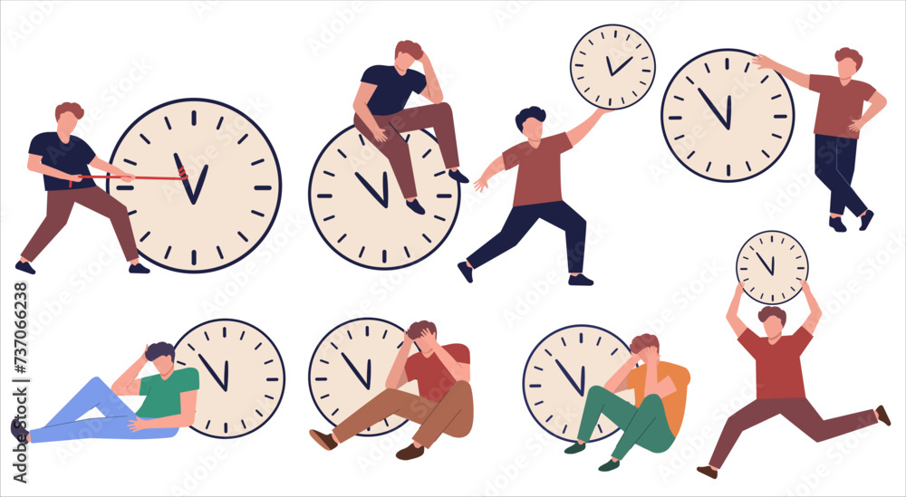 Lack of time.Man big watch.Time management.Office overwork.Stressed man ...