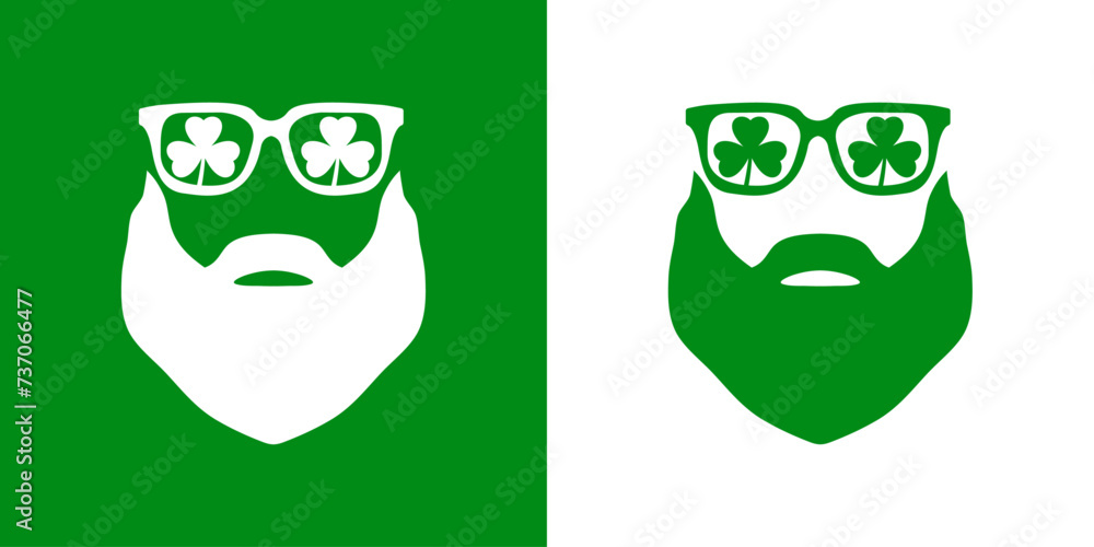 Día de San Patricio. Logo con silueta de gafas de sol con treboles y ...