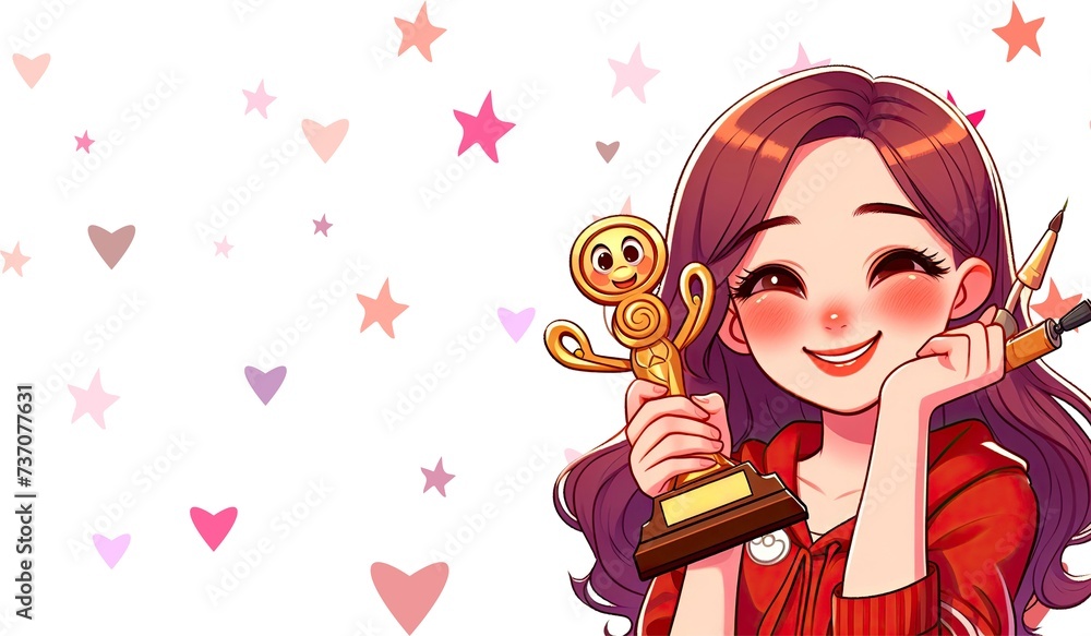 Happy Beautiful cheering winner Girl power girl boss animated cartoon ...