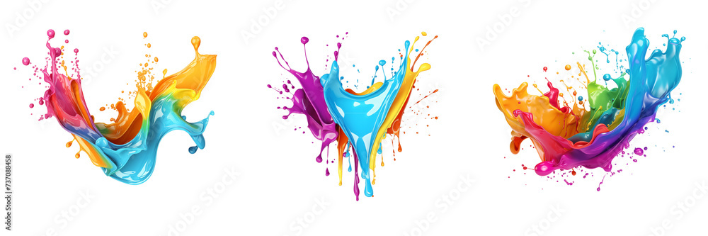 Bright colorful falling paint splash with liquid drops. Isolated on ...