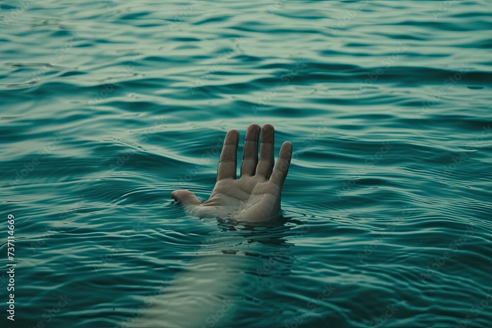 Drowning Tragedy: Hand Emerges from Lake Waters in Distress Stock ...